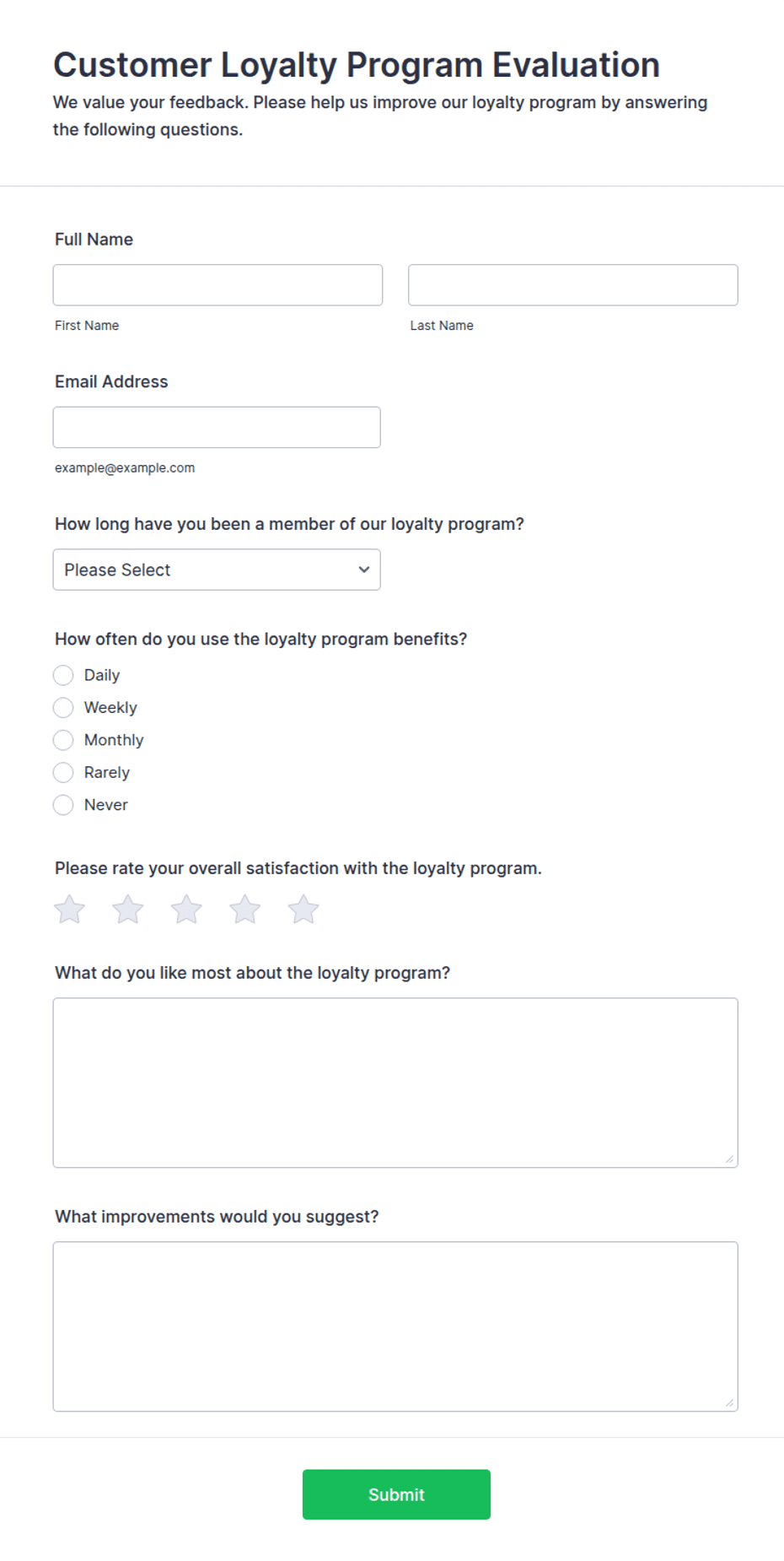 Customer Loyalty Program Evaluation Form Template | Jotform