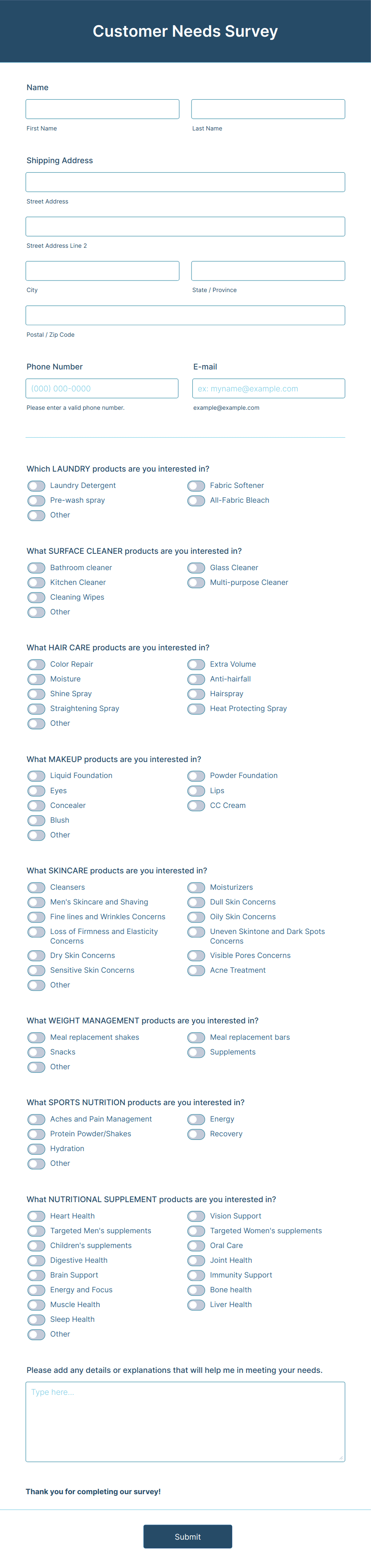 Customer Needs Survey Form Template | Jotform