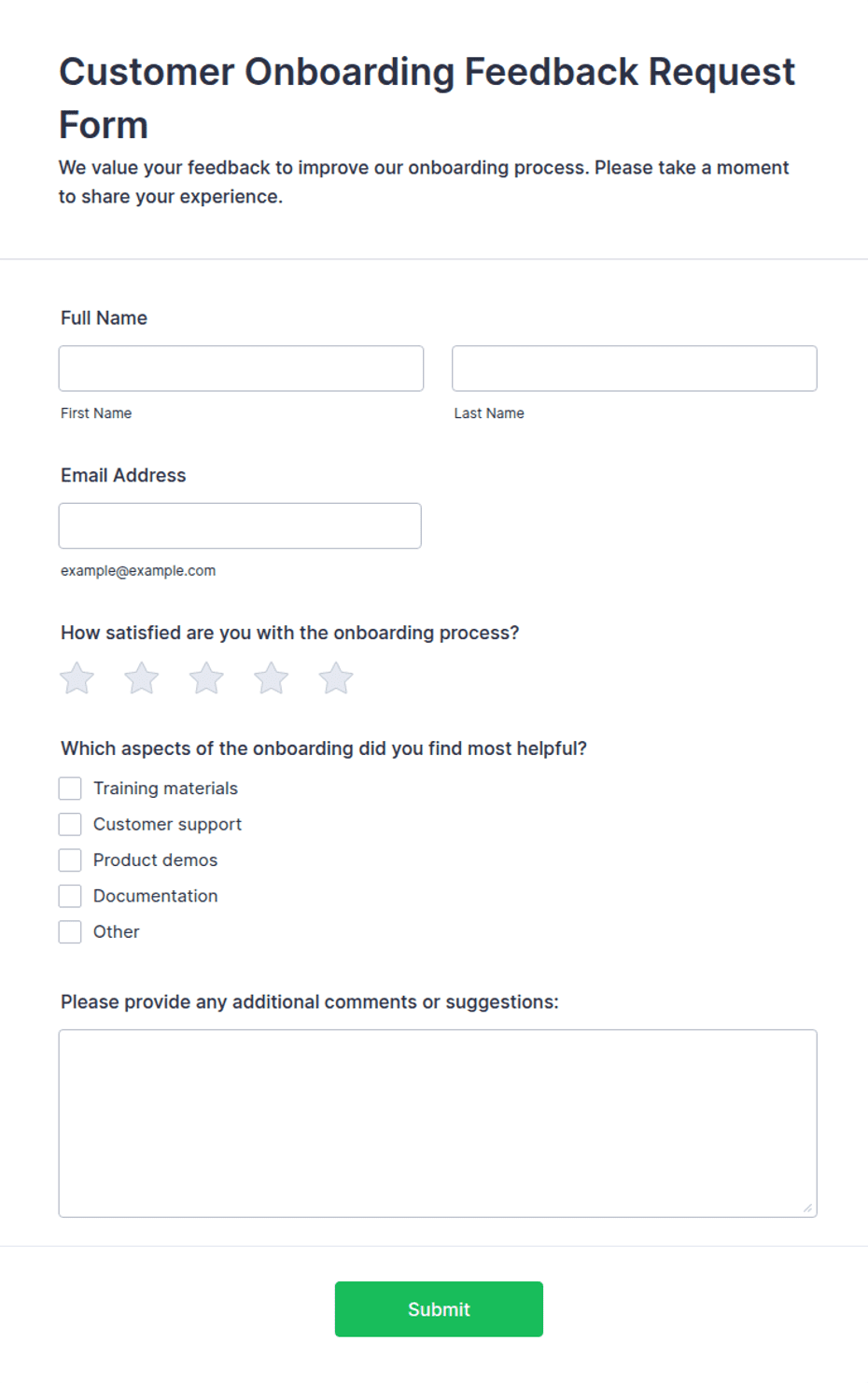 Customer Onboarding Feedback Request Form Template | Jotform