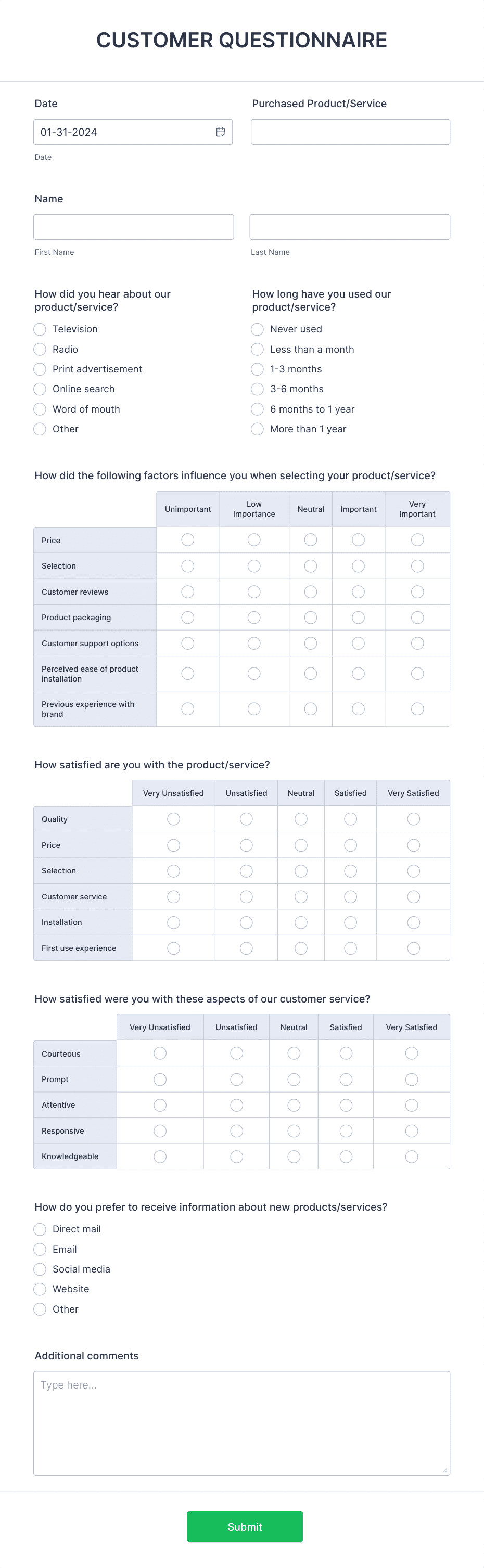 Customer Questionnaire Form Template | Jotform