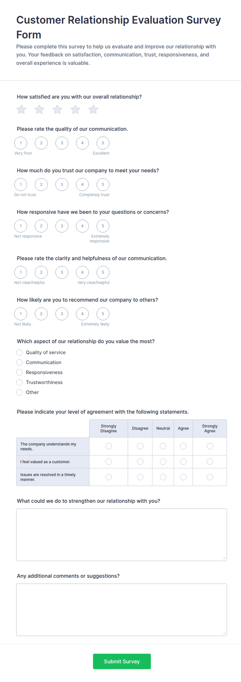 Customer Relationship Evaluation Survey Form Template | Jotform