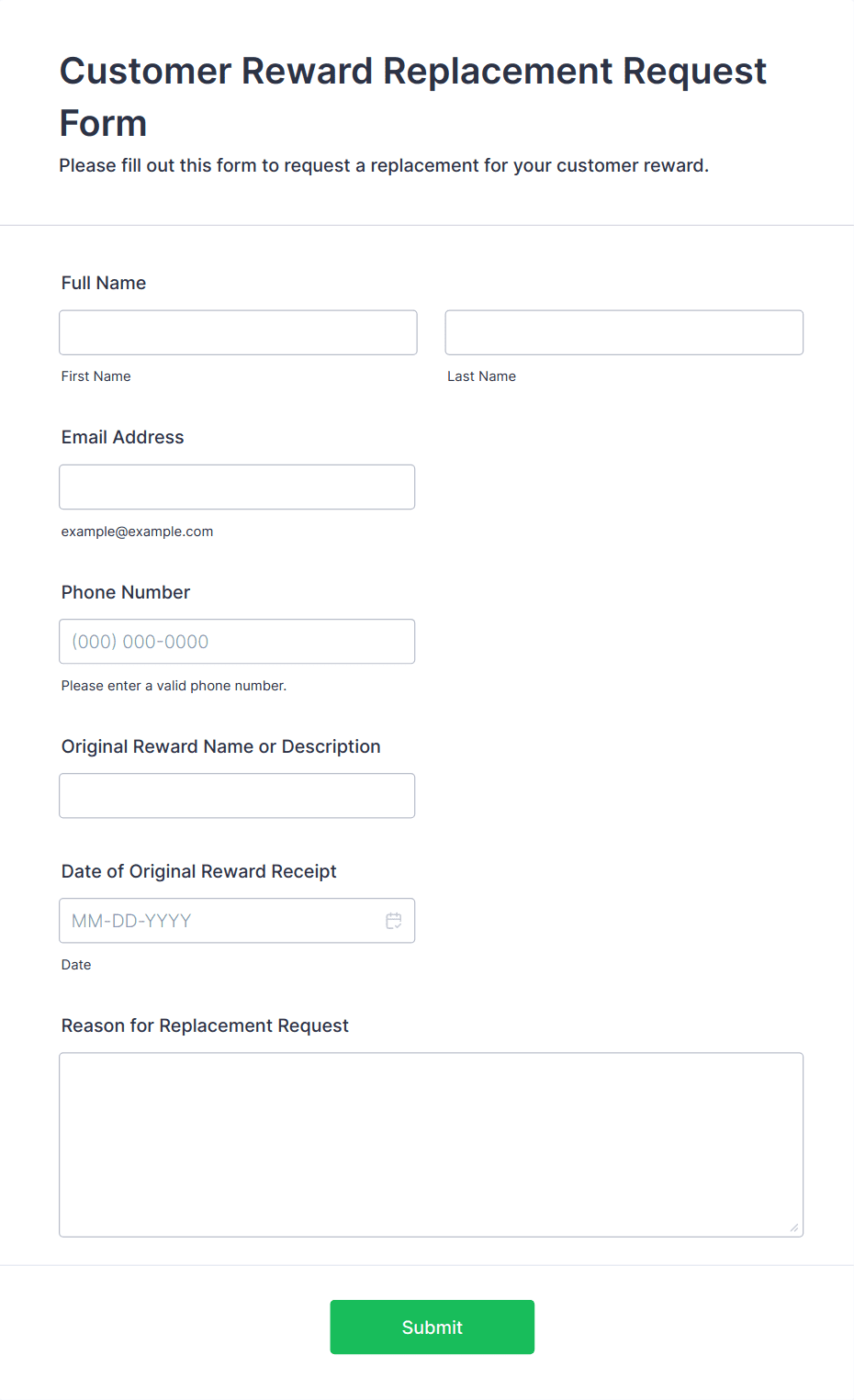 Customer Reward Replacement Request Form Template | Jotform