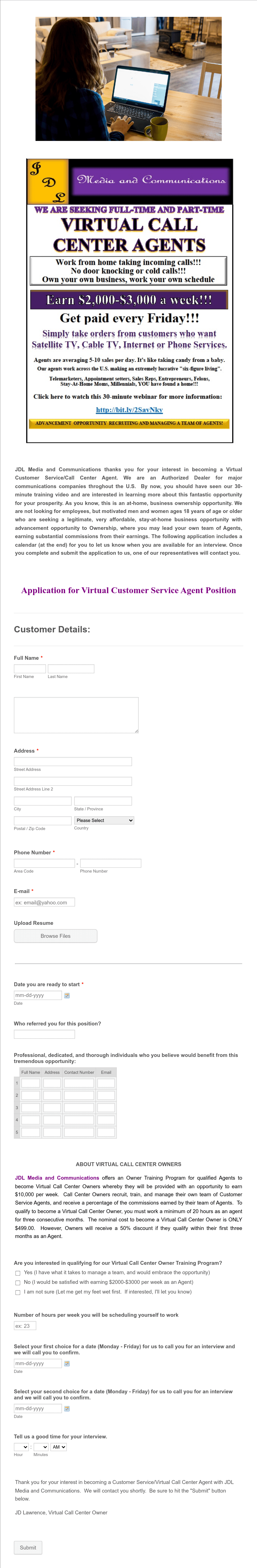 Customer Service Agent Application Form Template | Jotform