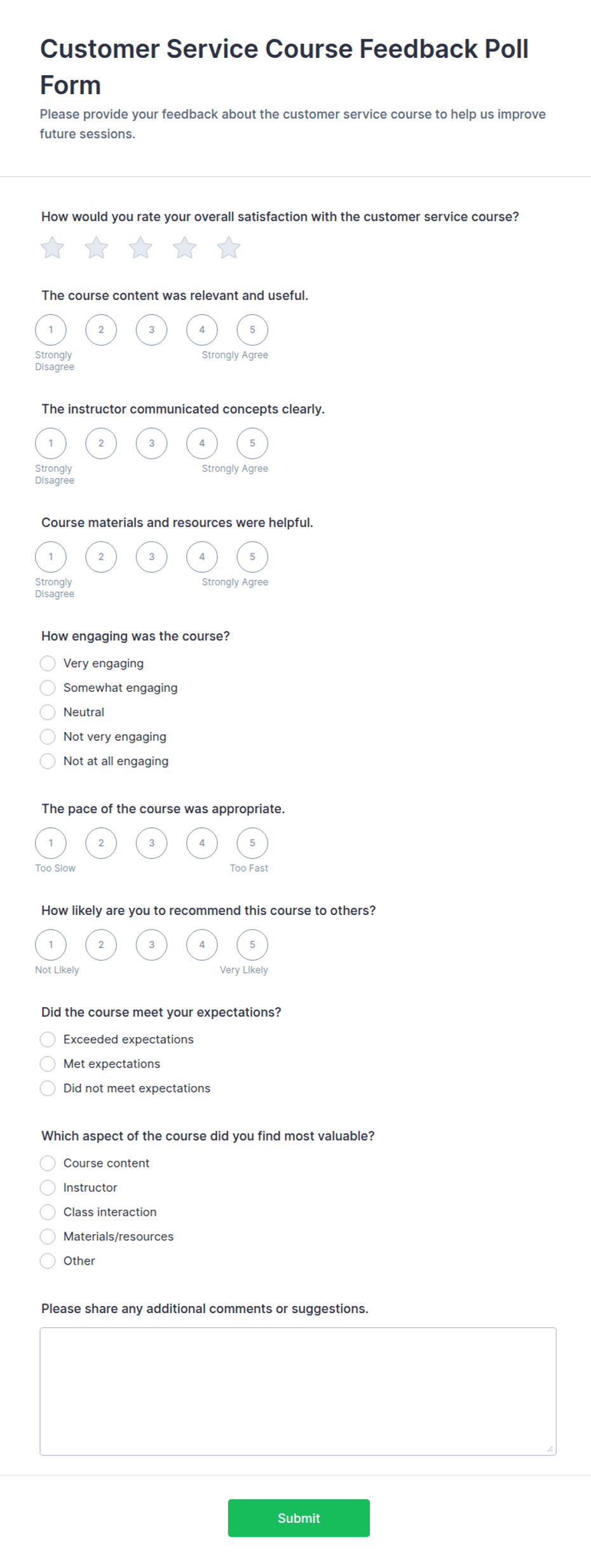Customer Service Course Feedback Poll Form Template | Jotform