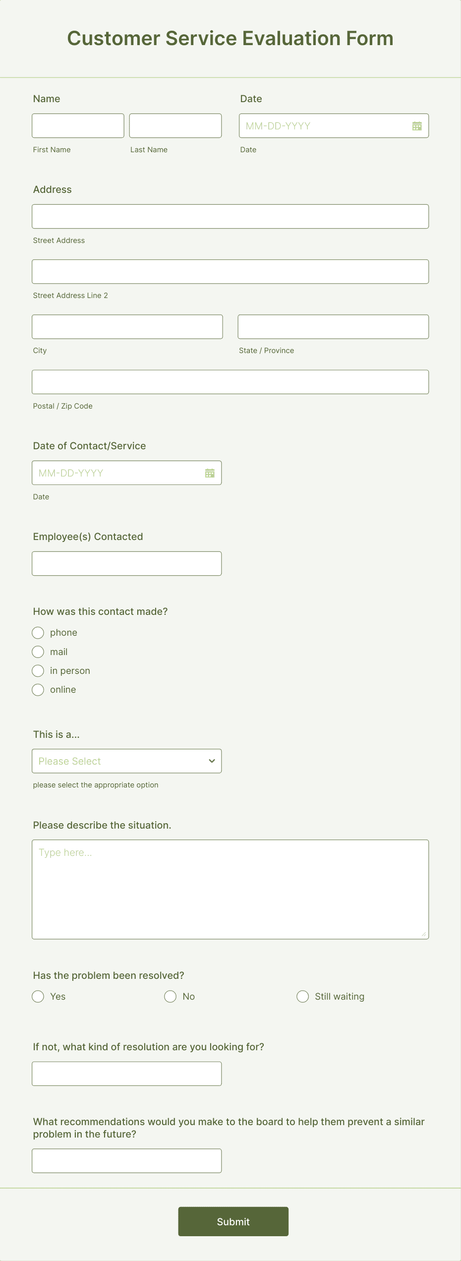 Customer Service Evaluation Form Template | Jotform
