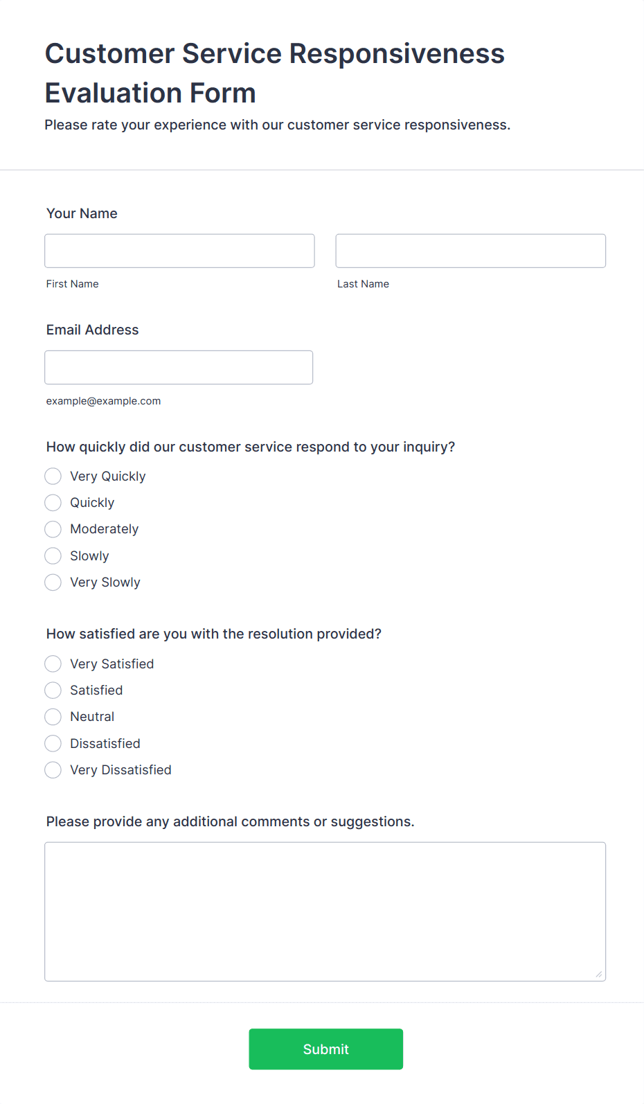 Customer Service Responsiveness Evaluation Form Template | Jotform