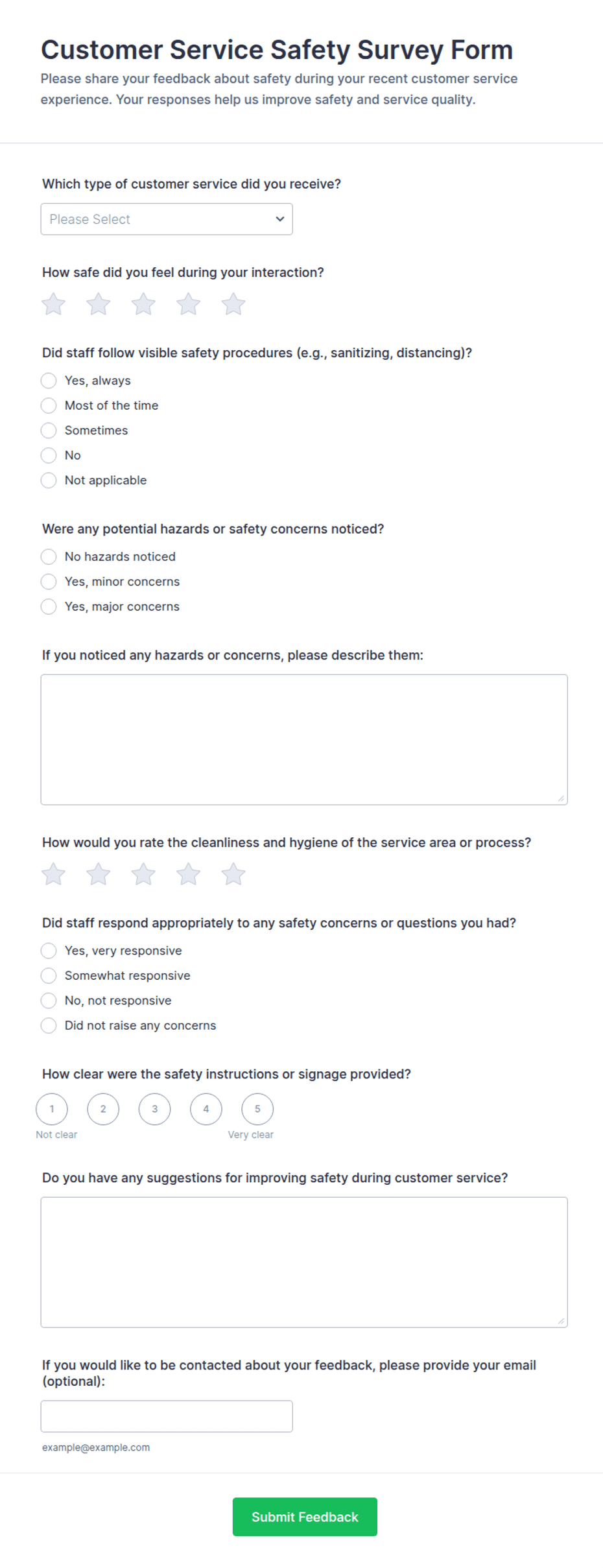 Customer Service Safety Survey Form Template | Jotform