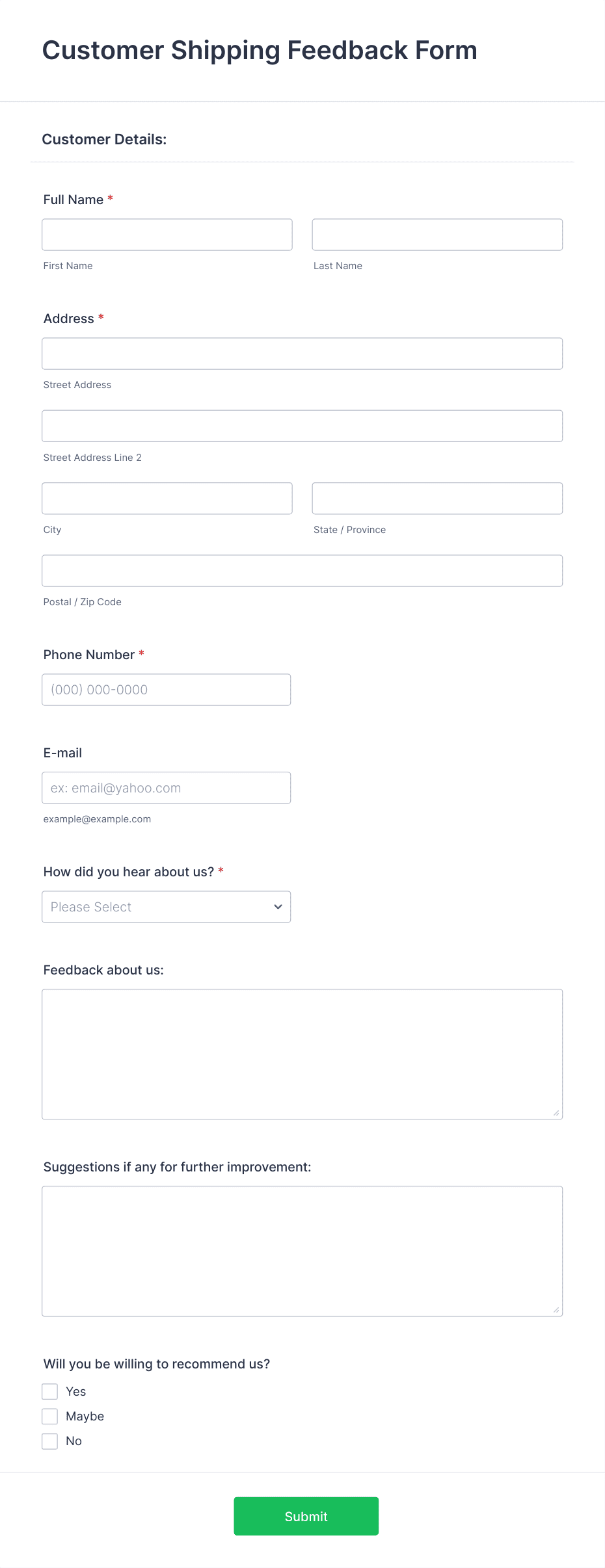 Customer Shipping Feedback Form Template | Jotform