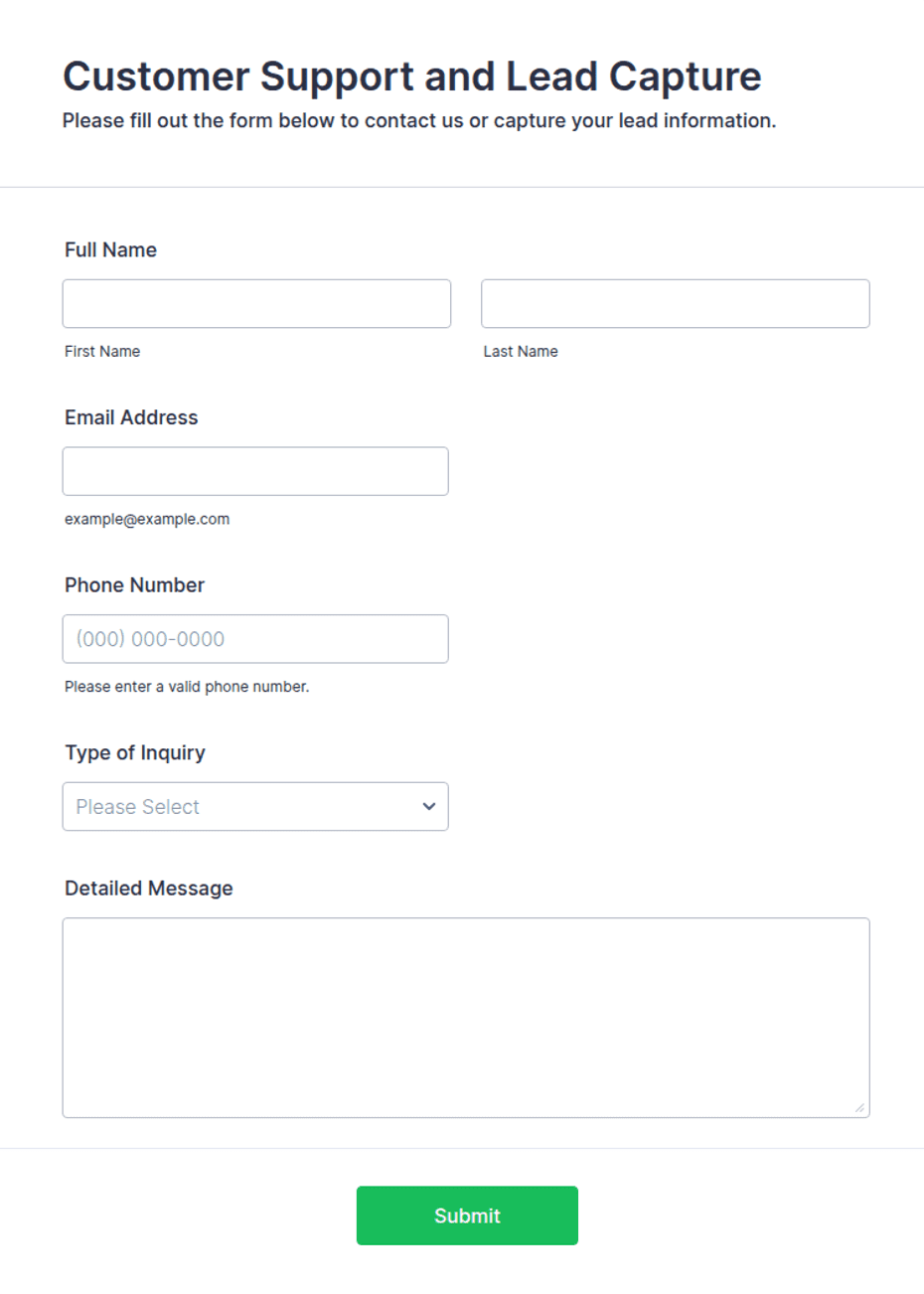Customer Support and Lead Capture Form Template | Jotform