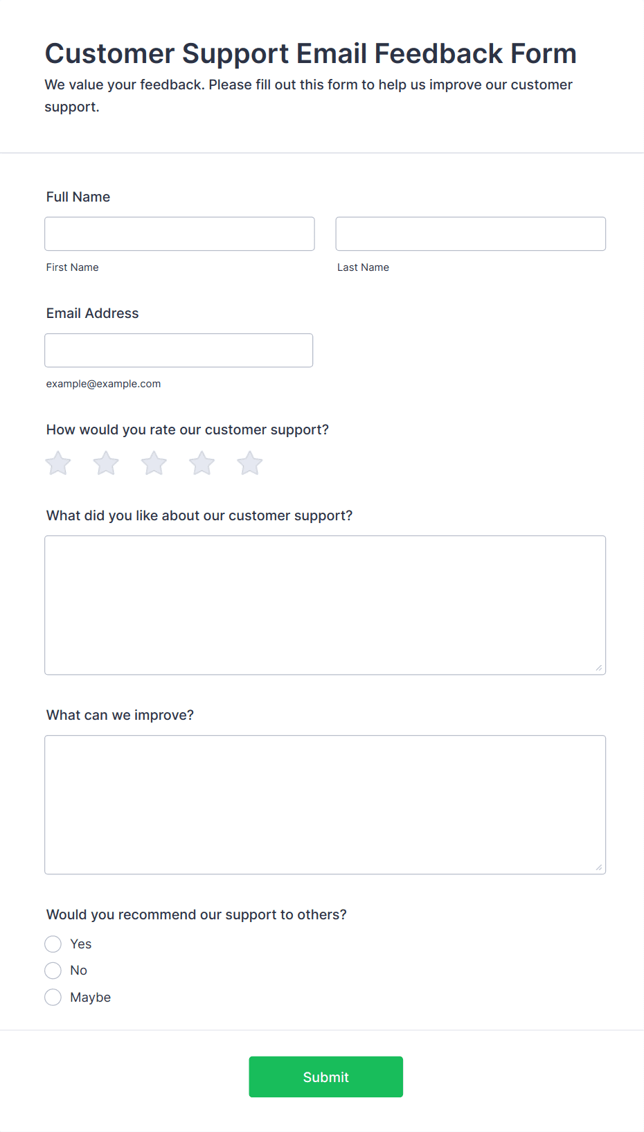 Customer Support Email Feedback Form Template | Jotform