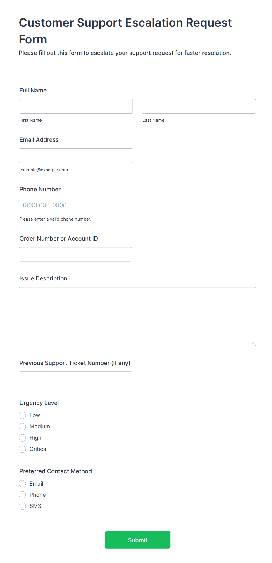 Customer Support Escalation Request Form Template | Jotform
