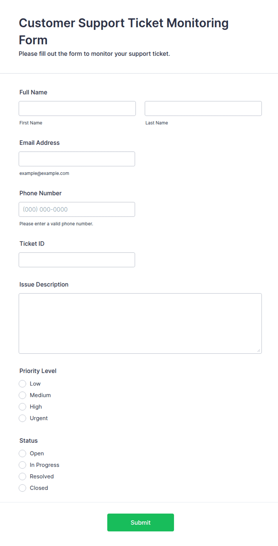 Customer Support Ticket Monitoring Form Template | Jotform
