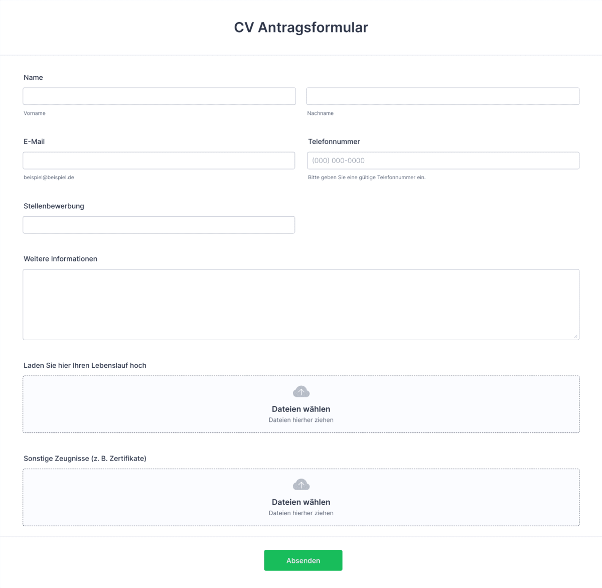 CV Antragsformular Formularvorlage | Jotform