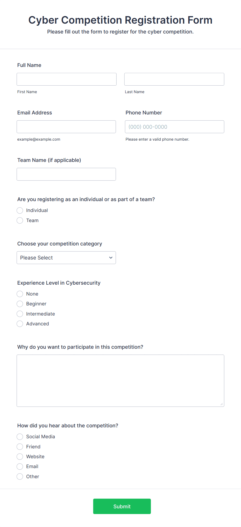 Cyber Competition Registration Form Template | Jotform