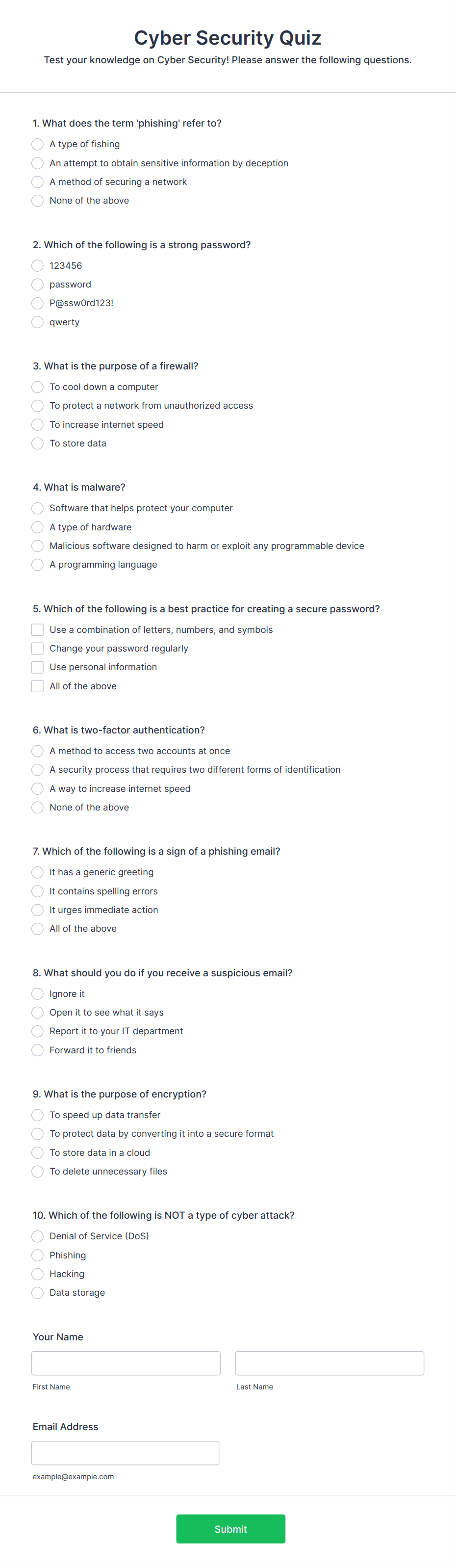 Cyber Security Quiz Form Template | Jotform