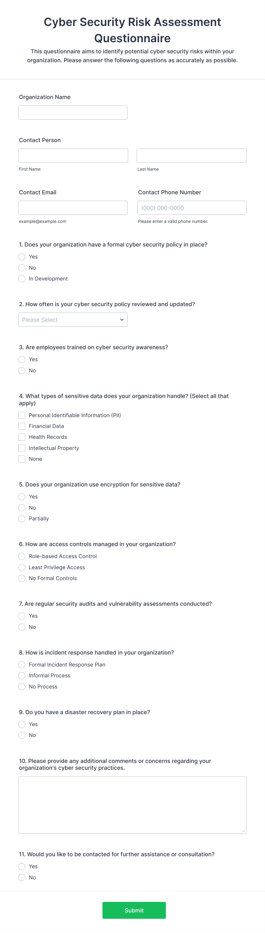 Cyber Security Risk Assessment Questionnaire Form Template | Jotform
