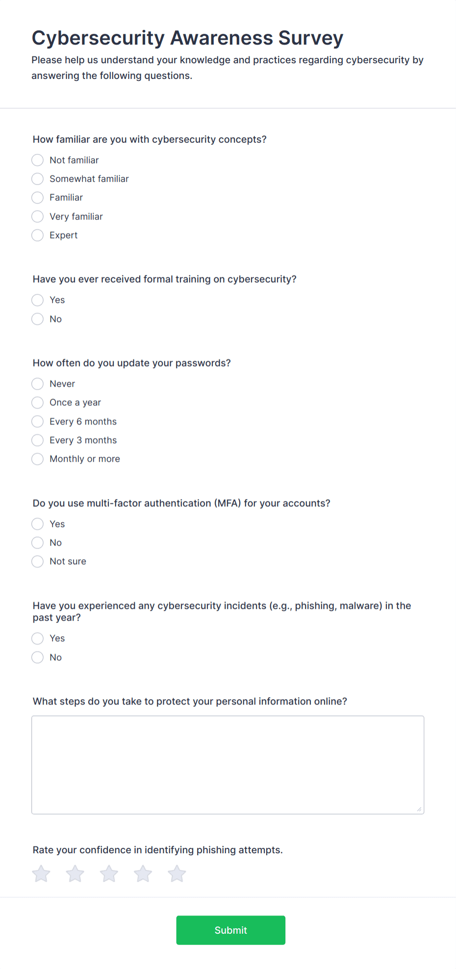 Cybersecurity Awareness Survey Form Template | Jotform
