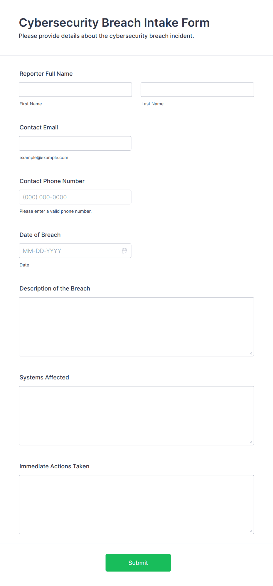 Cybersecurity Breach Intake Form Template | Jotform