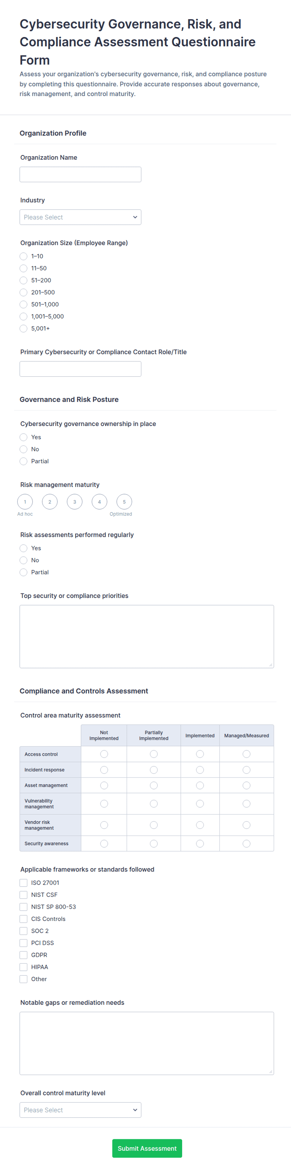 Cybersecurity Governance, Risk, and Compliance Assessment Questionnaire ...