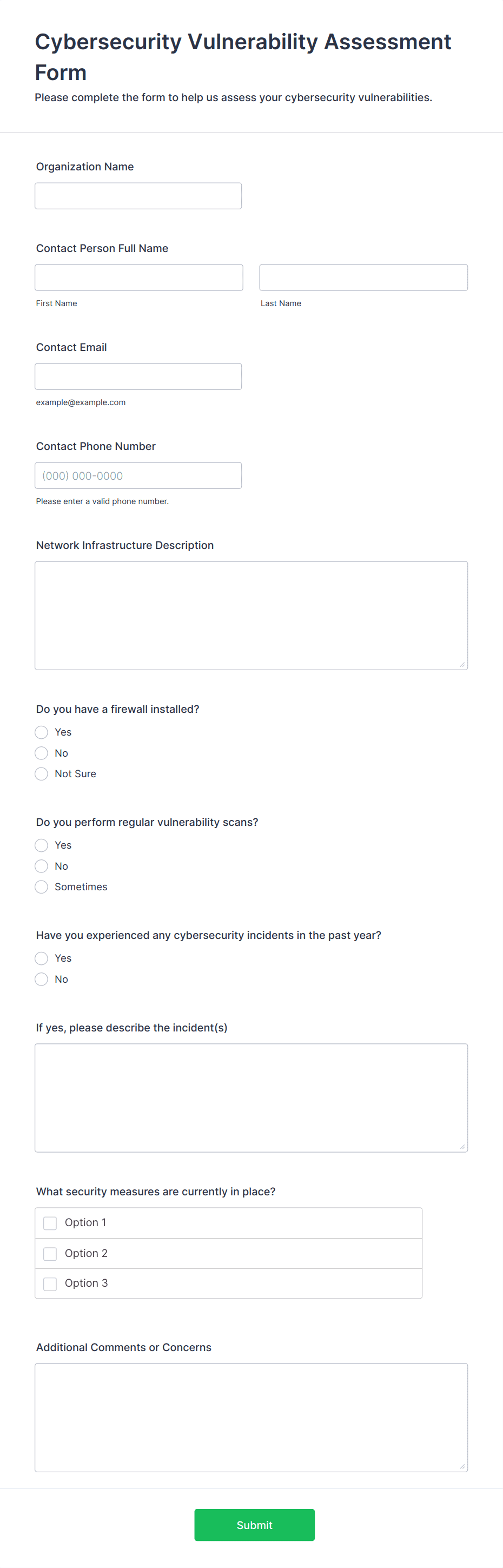 Cybersecurity Vulnerability Assessment Form Template | Jotform