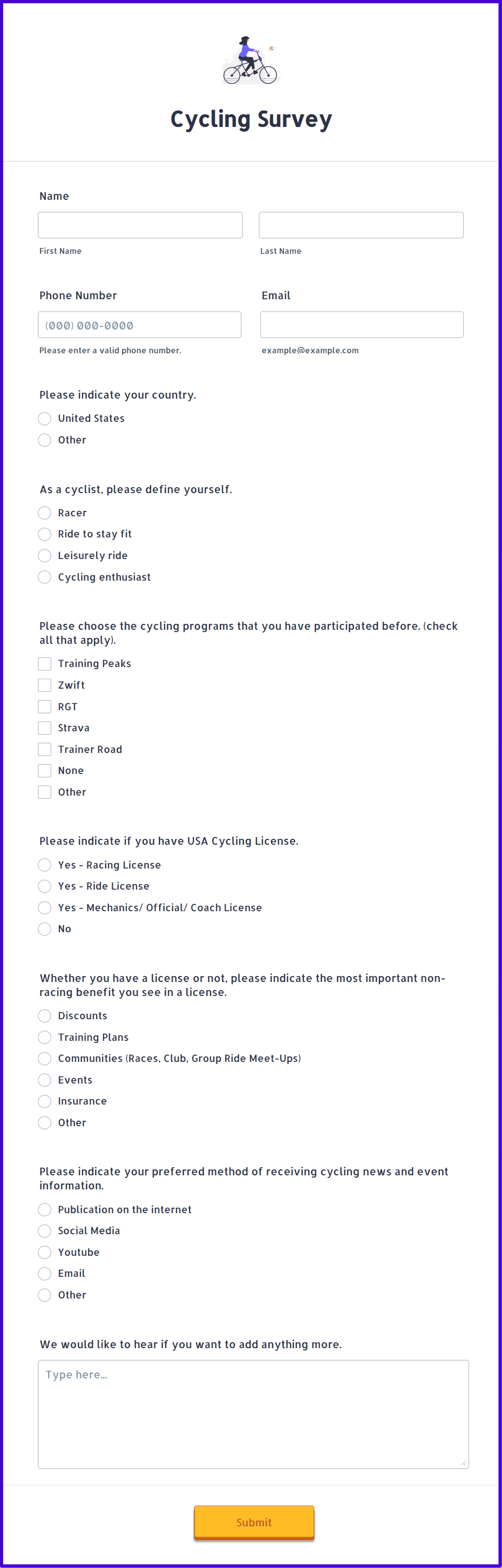 Cycling Survey Form Template | Jotform