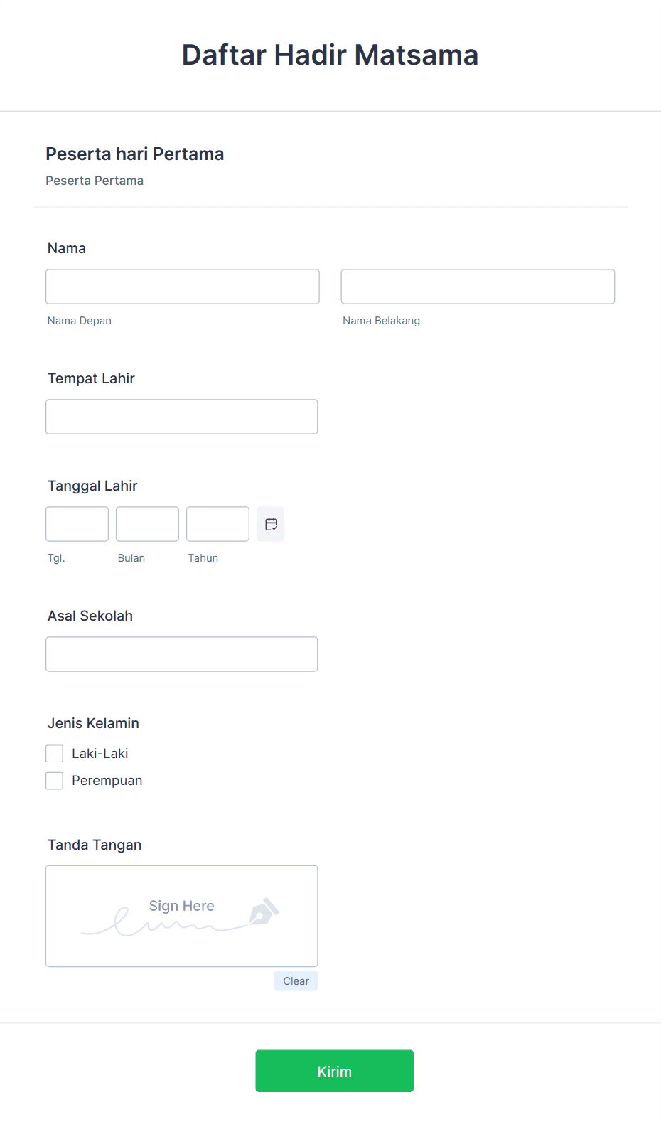 Daftar Hadir Matsama Template Formulir | Jotform