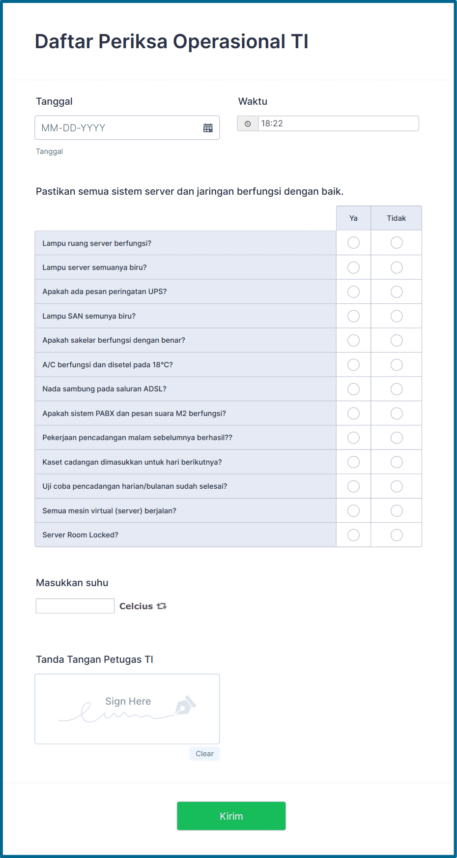 Daftar Periksa Operasional TI Template Formulir | Jotform