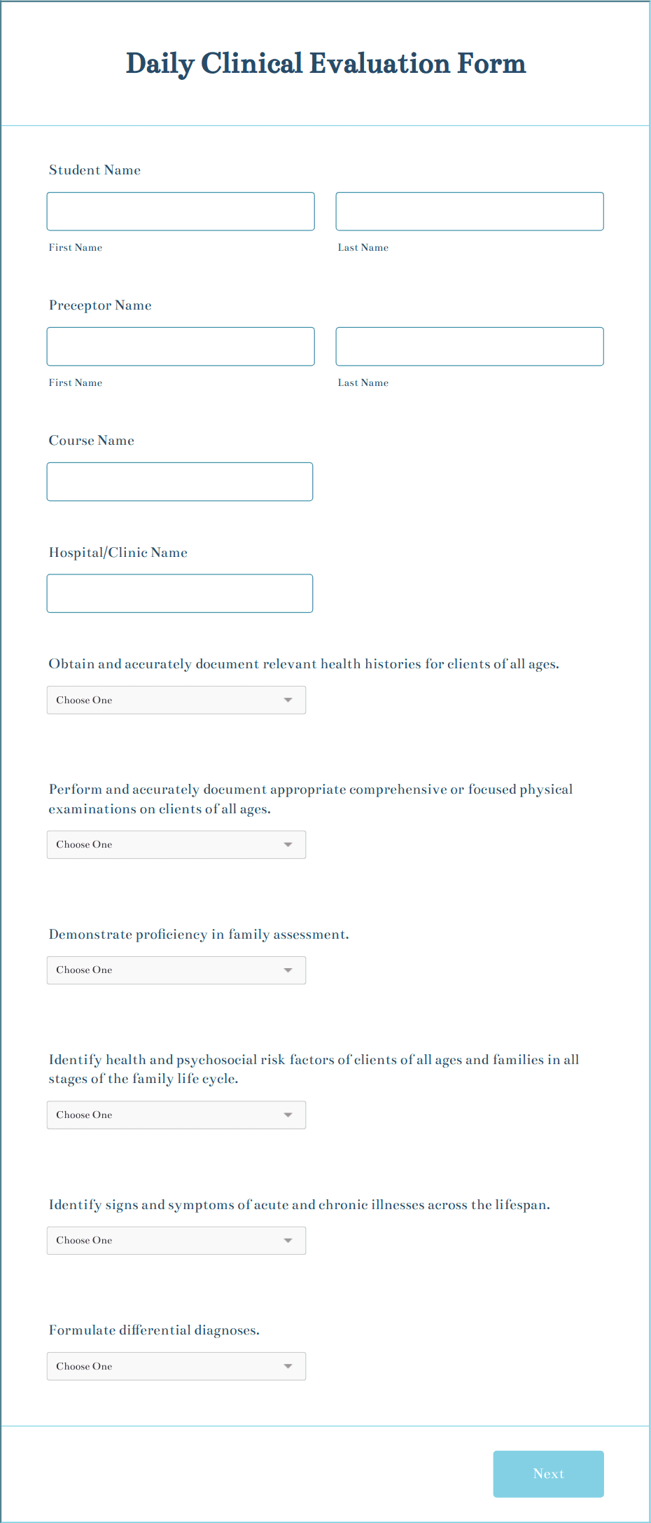 Daily Clinical Evaluation Form Template | Jotform