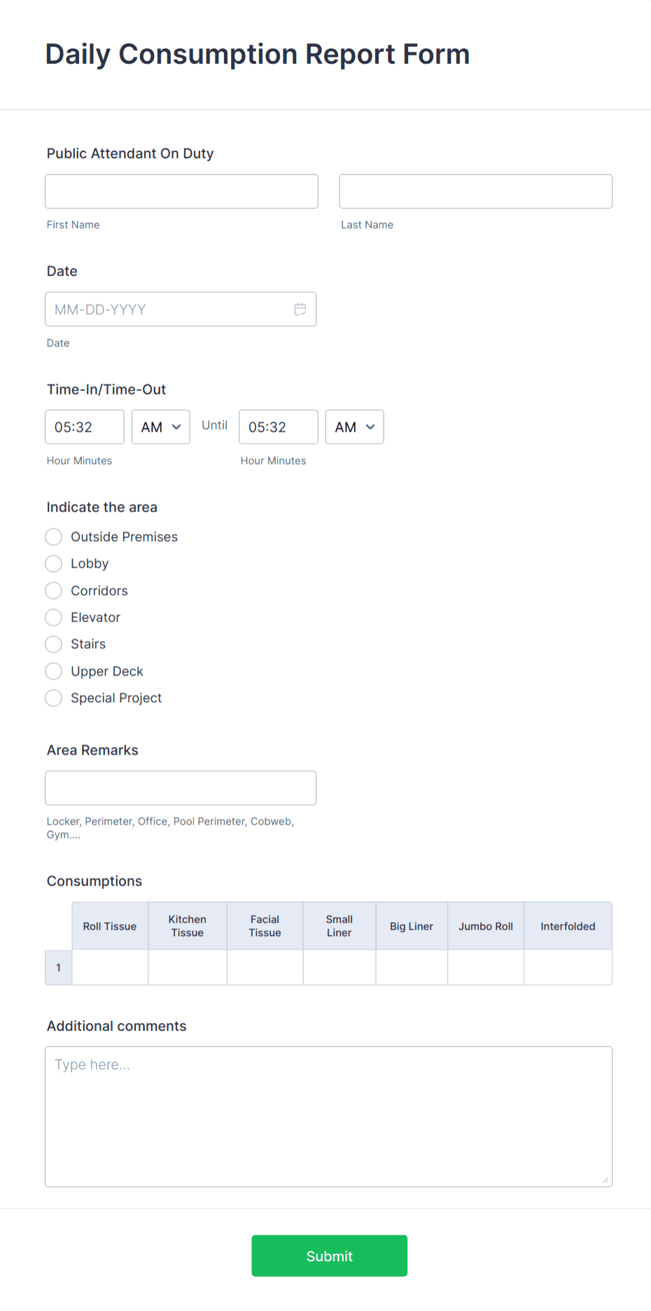 Daily Consumption Report Form Template | Jotform