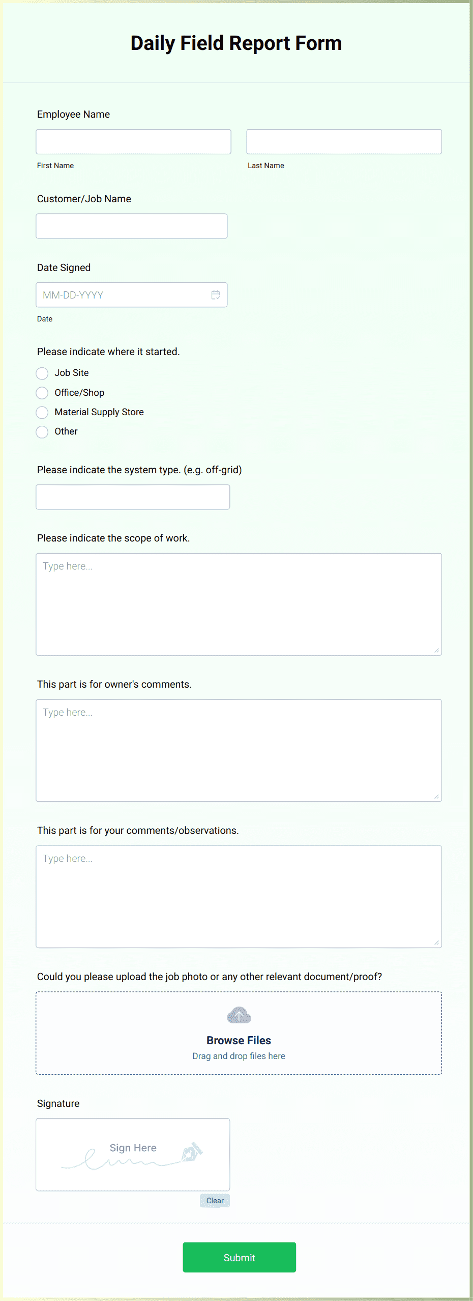 Daily Field Report Form Template | Jotform