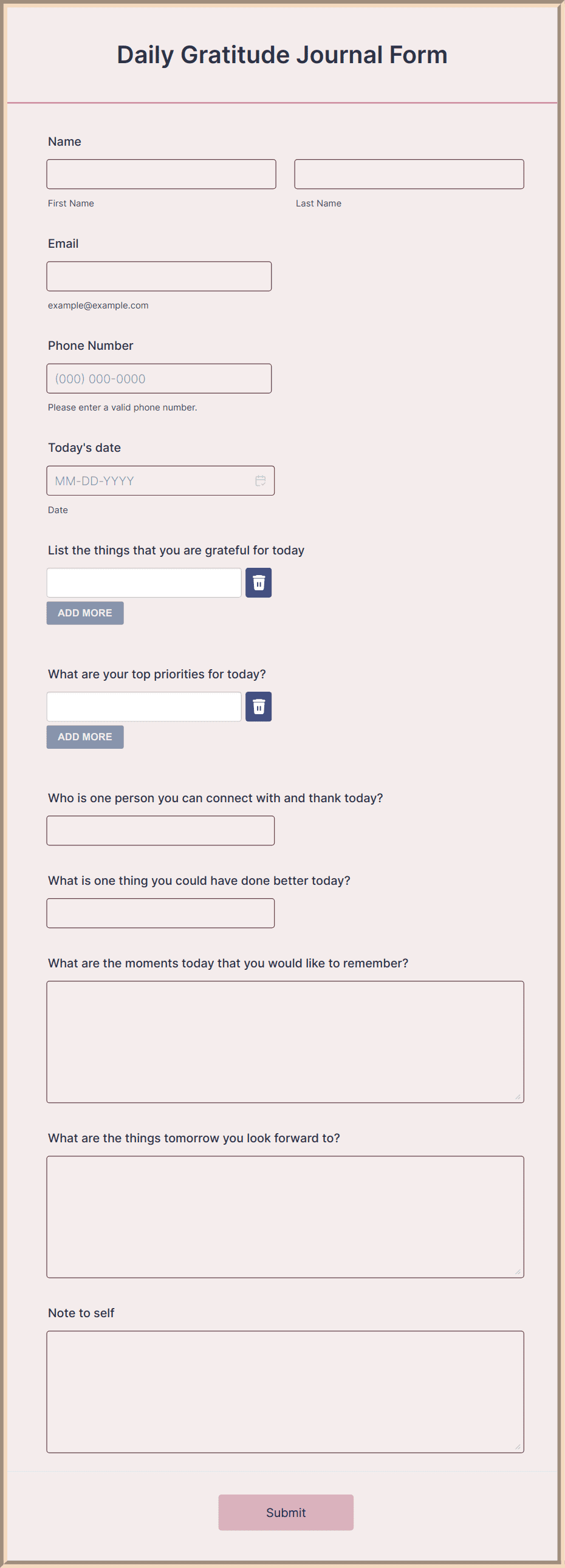 Daily Gratitude Journal Template Form Template | Jotform