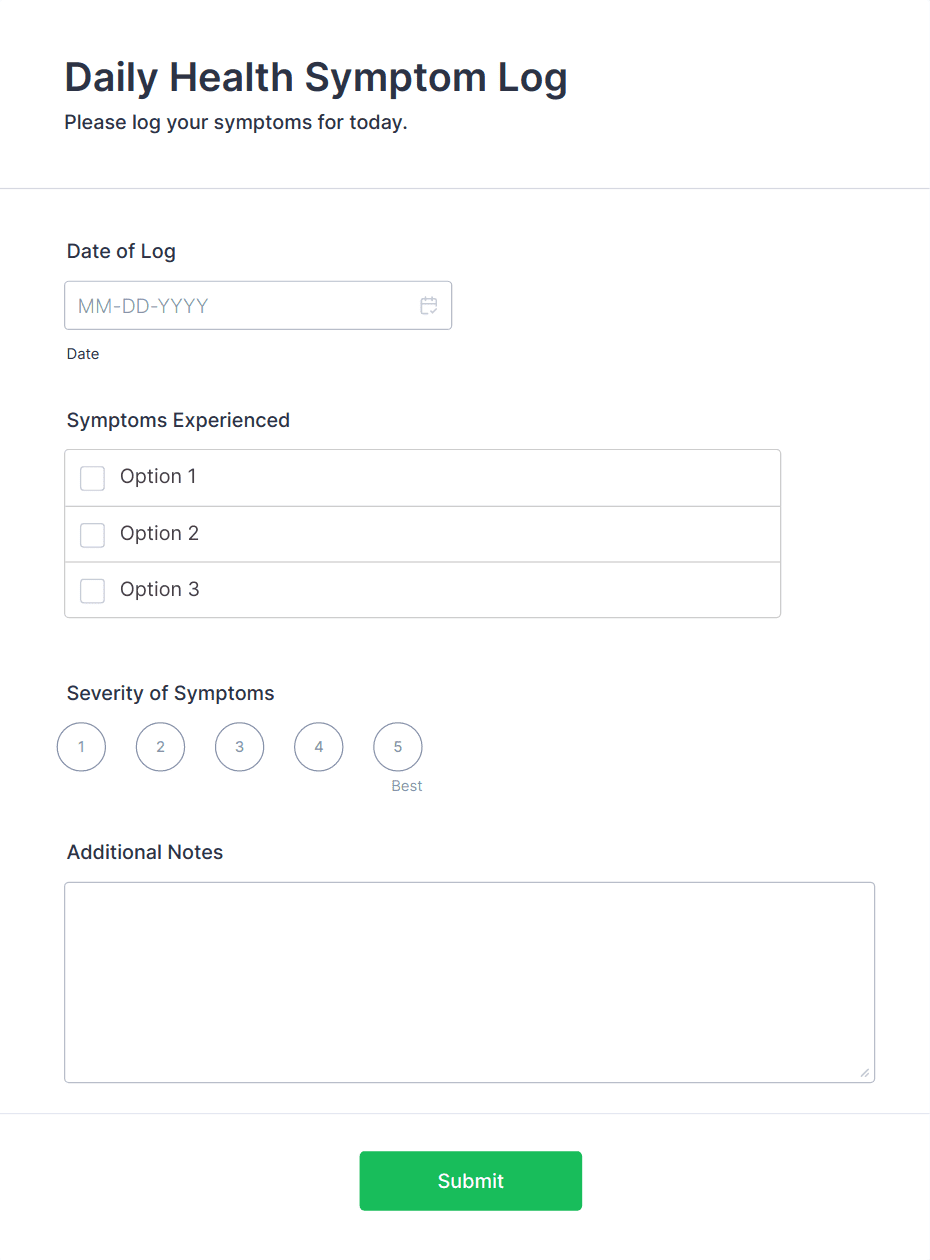 Daily Health Symptom Log Form Template | Jotform