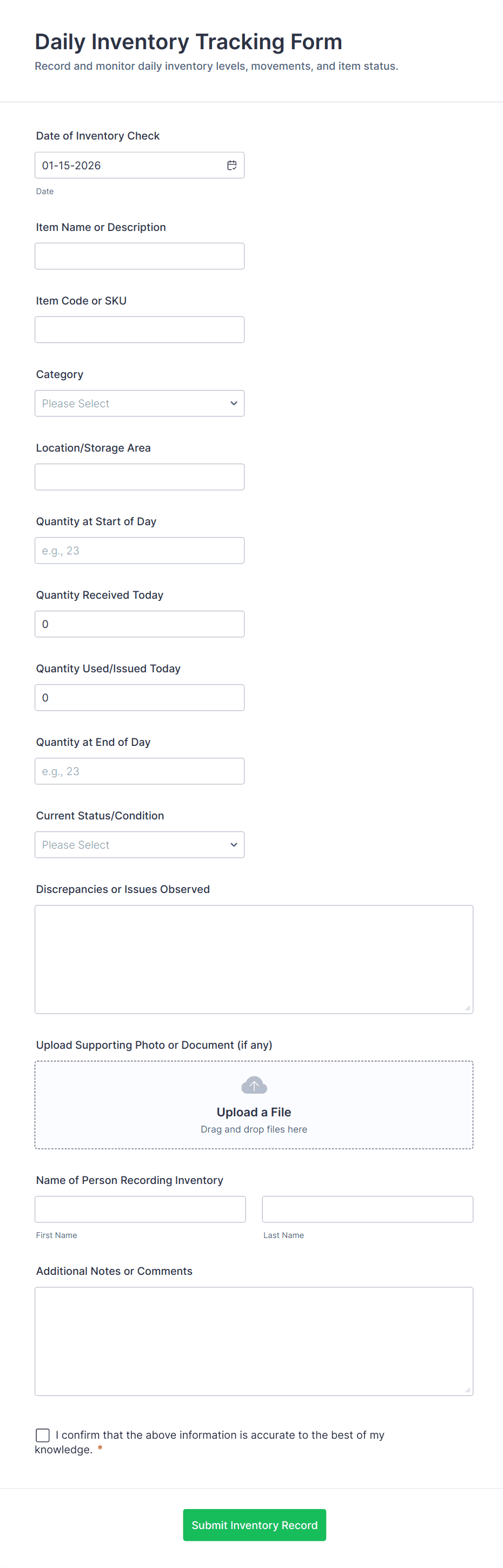 Daily Inventory Tracking Form Template | Jotform