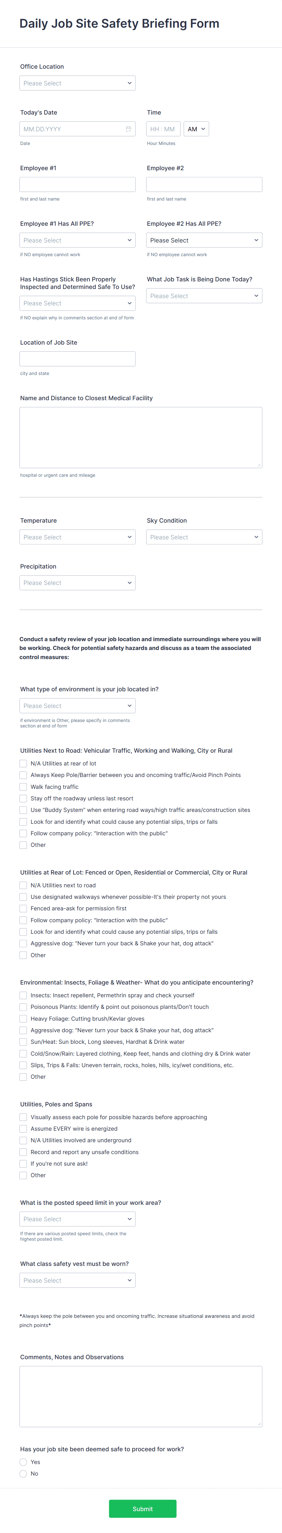 Daily Job Site Safety Briefing Form Template | Jotform