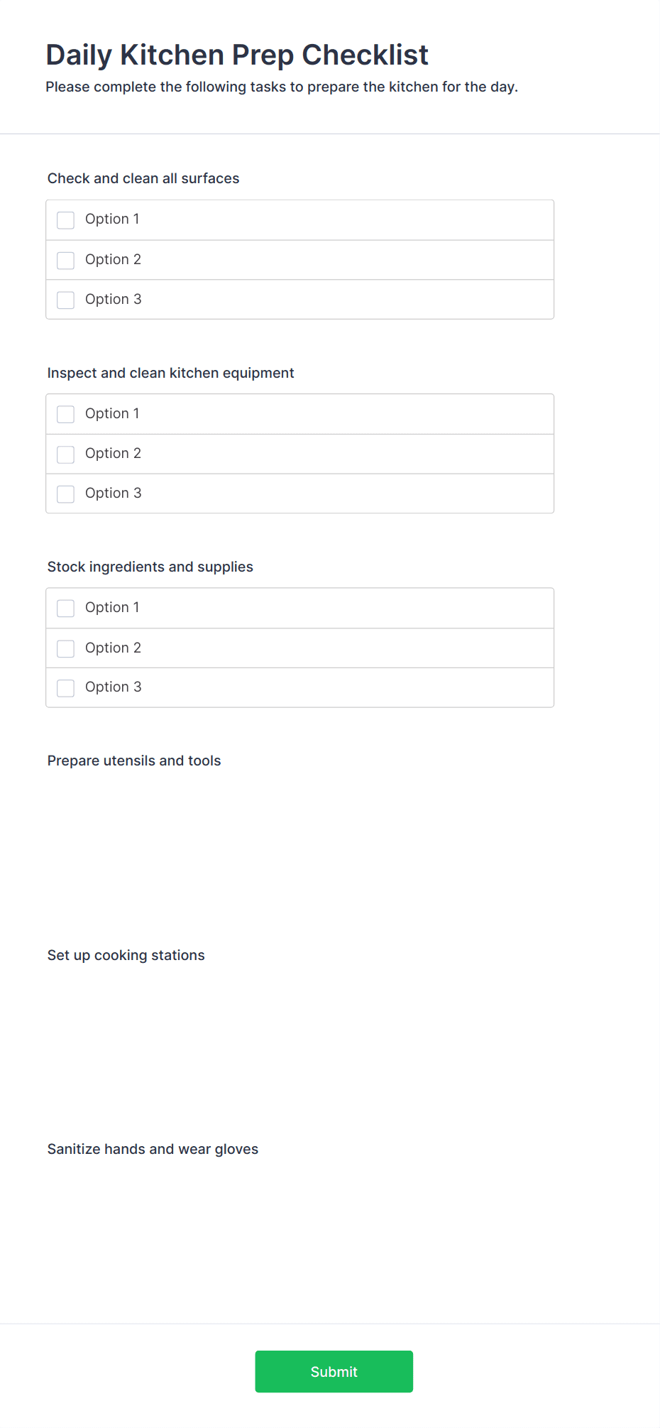 Daily Kitchen Prep Checklist Form Template | Jotform