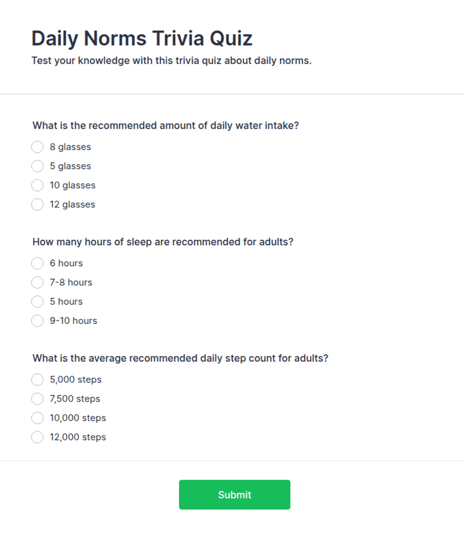 Daily Norms Trivia Quiz Form Template | Jotform