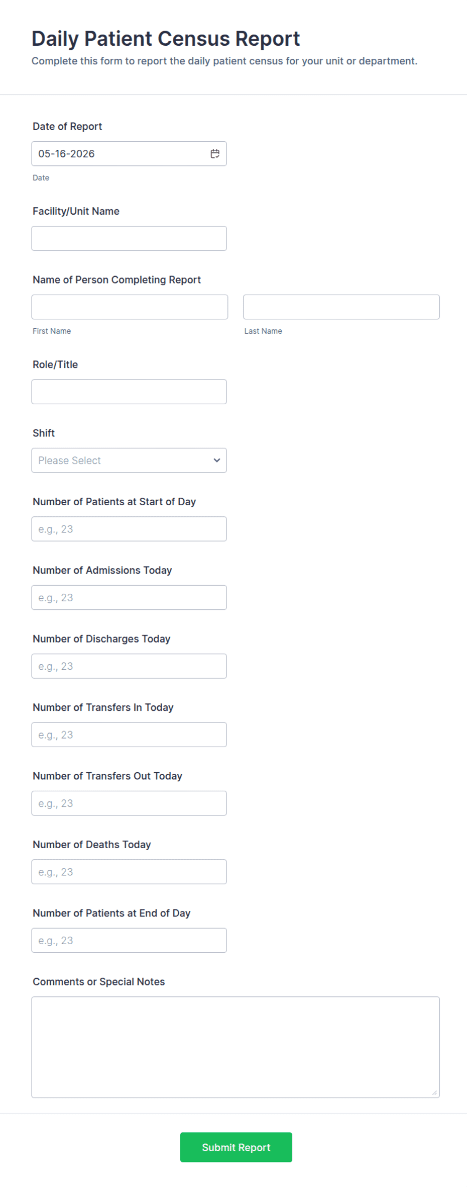 Daily Patient Census Report Form Template | Jotform