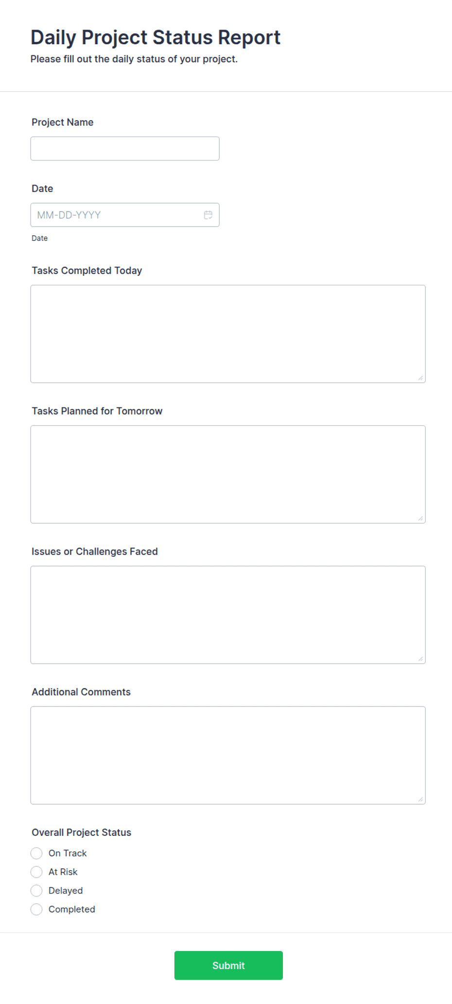 Daily Project Status Report Form Template | Jotform