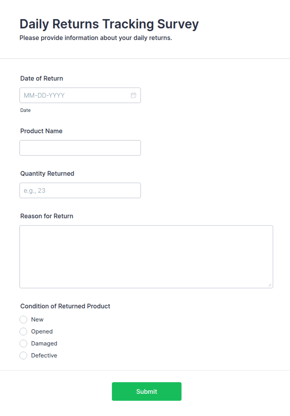 Daily Returns Tracking Survey Form Template | Jotform