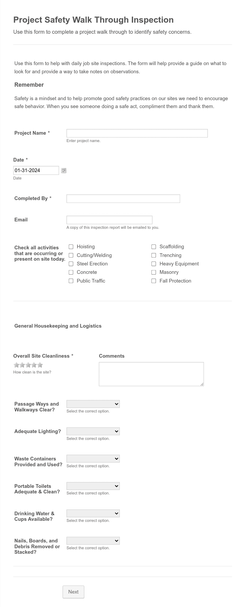 Daily Safety Inspection Form Template | Jotform