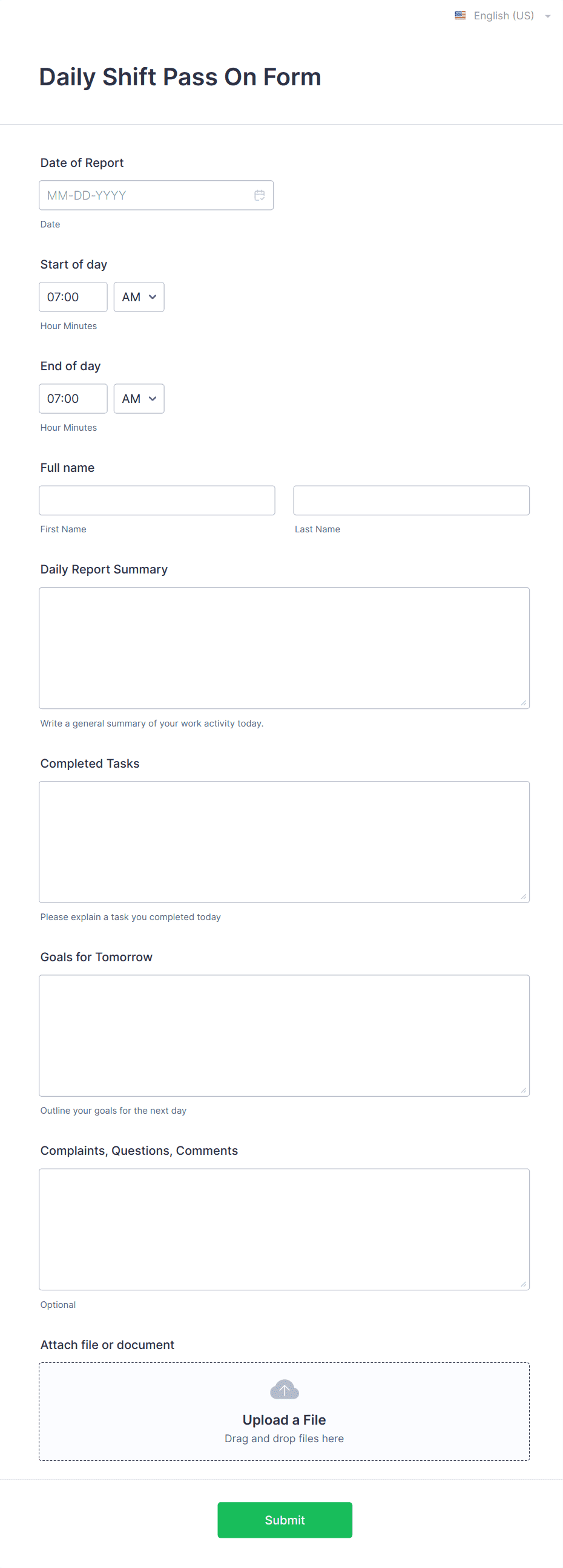Daily Shift Pass On Form Template | Jotform