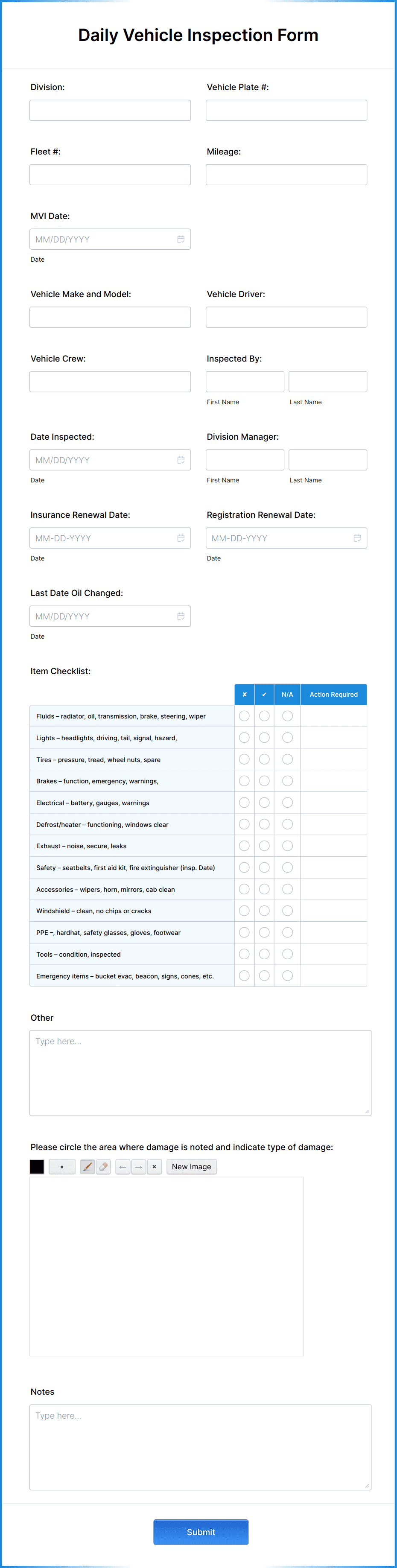 Daily Vehicle Inspection Form Template | Jotform
