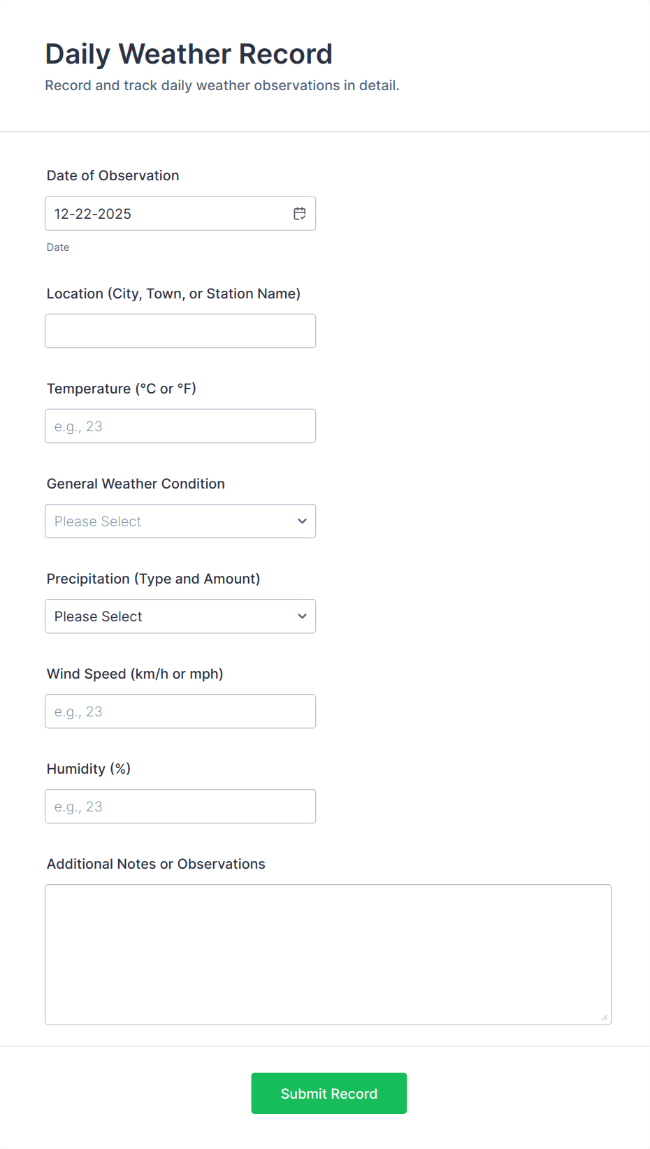 Daily Weather Record Form Template | Jotform