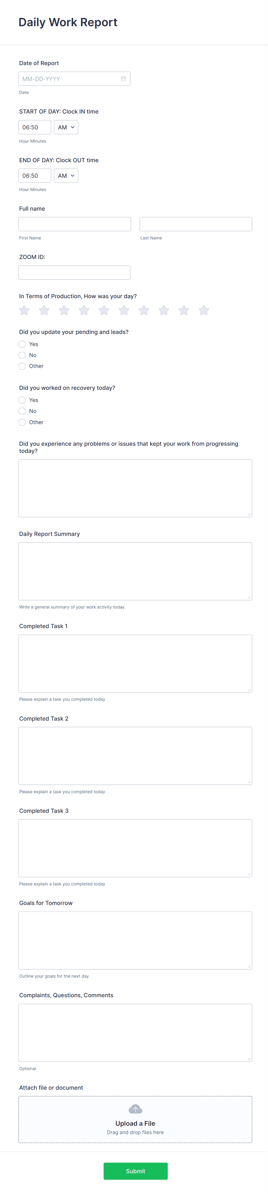 Daily Work Report Form Template | Jotform