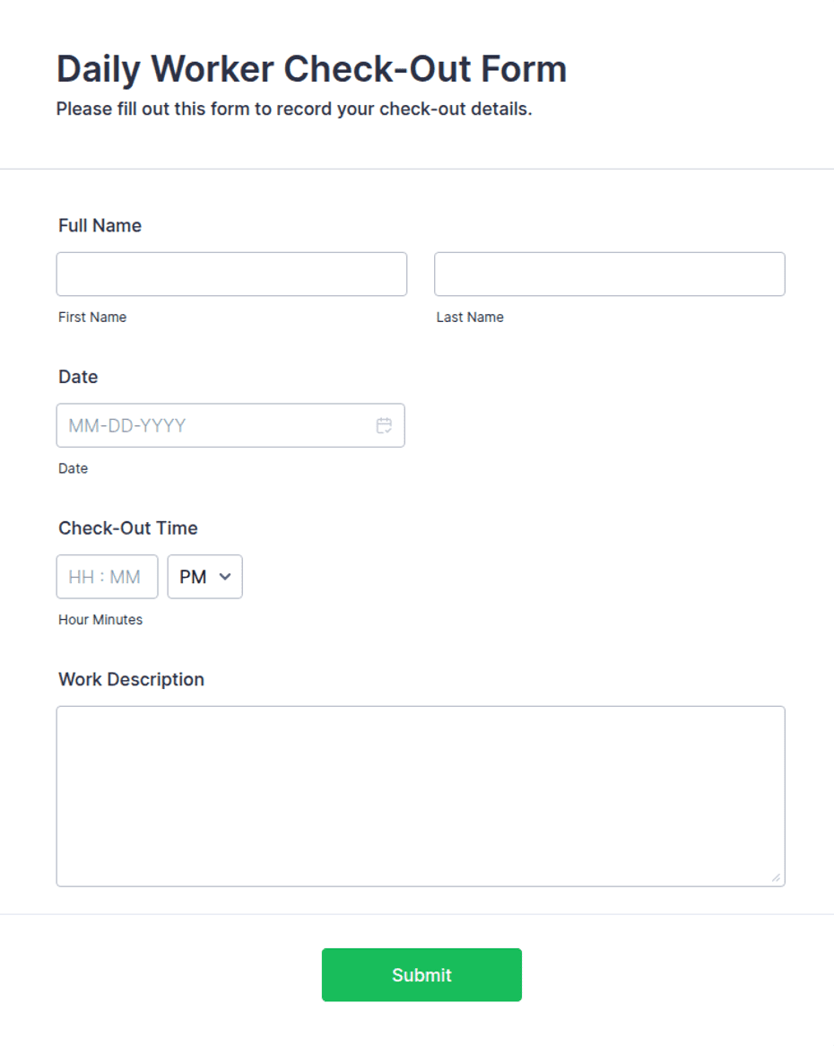 Daily Worker Check-Out Form Template | Jotform