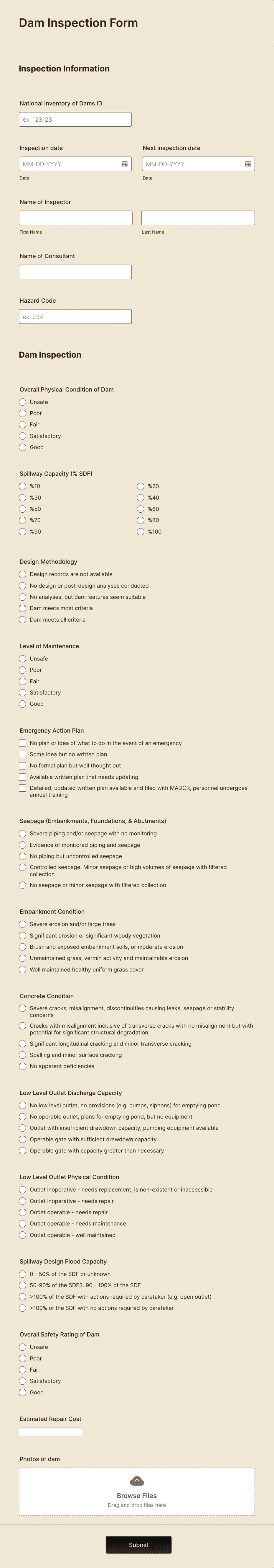 Dam Inspection Form Template | Jotform