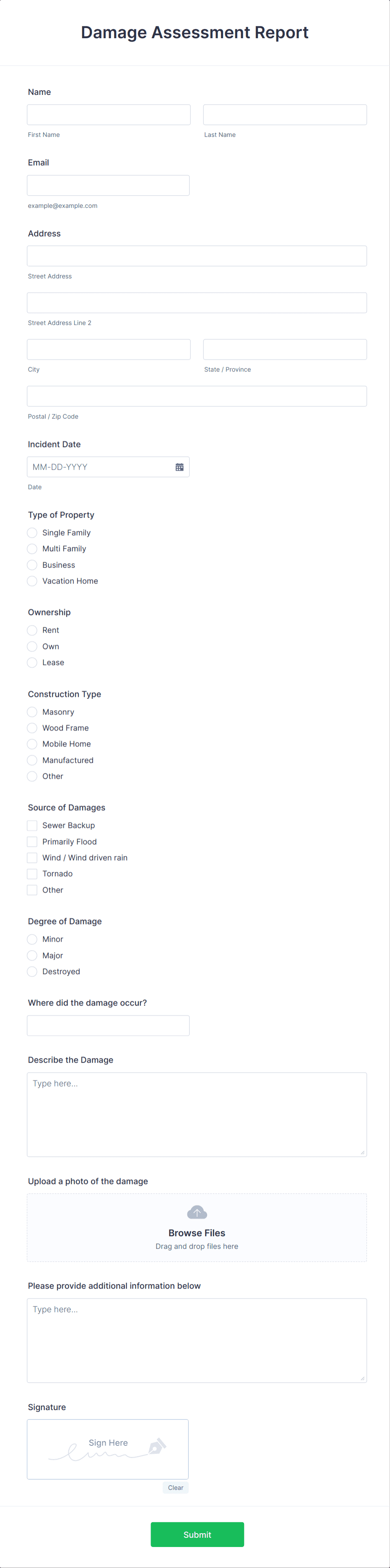 Damage Assessment Report Form Template | Jotform