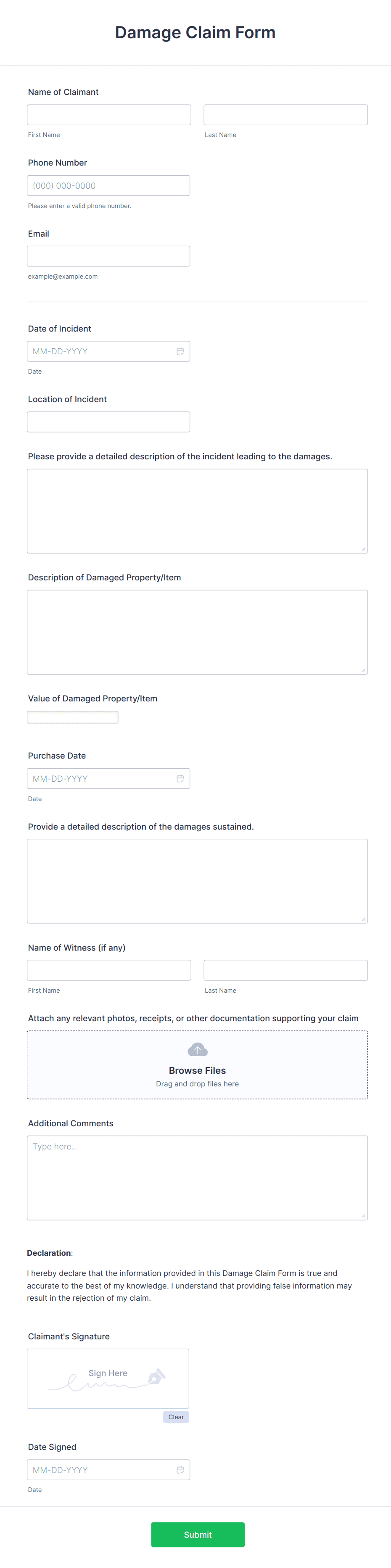 Damage Claim Form Template | Jotform