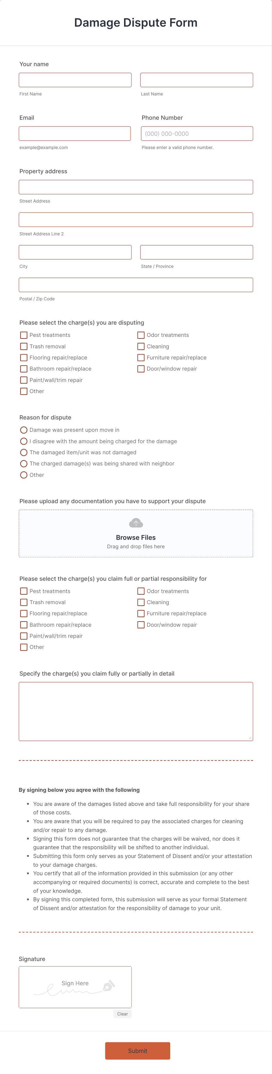 Damage Dispute Form Template | Jotform