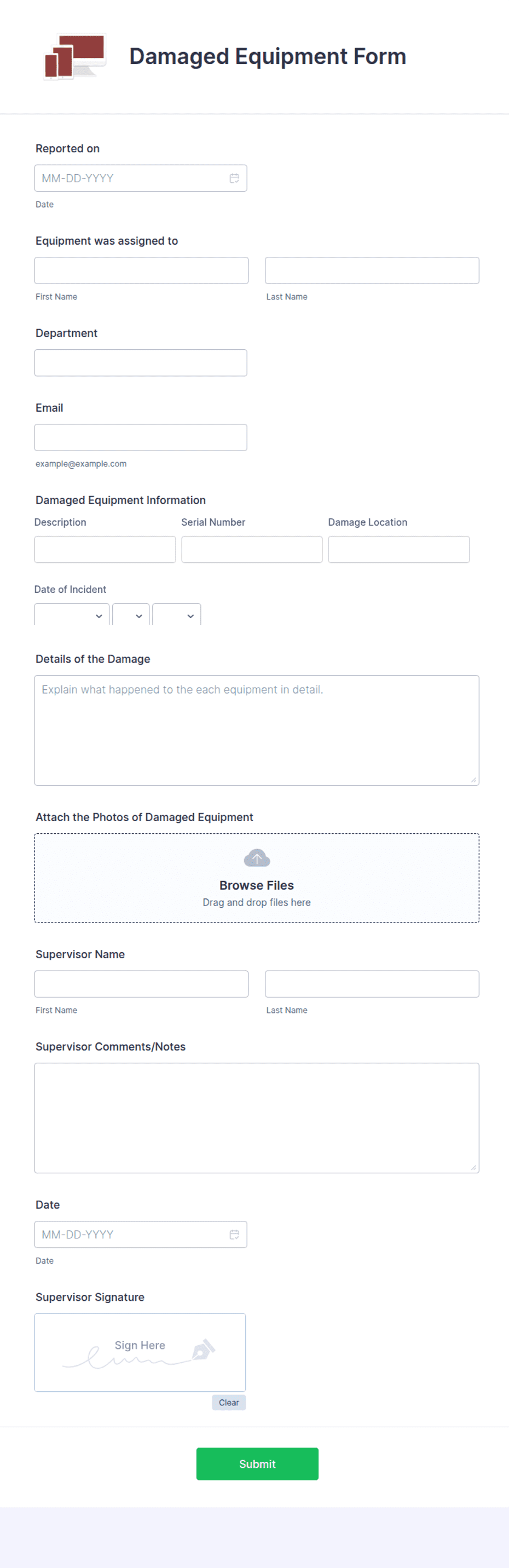Damaged Equipment Form Template | Jotform
